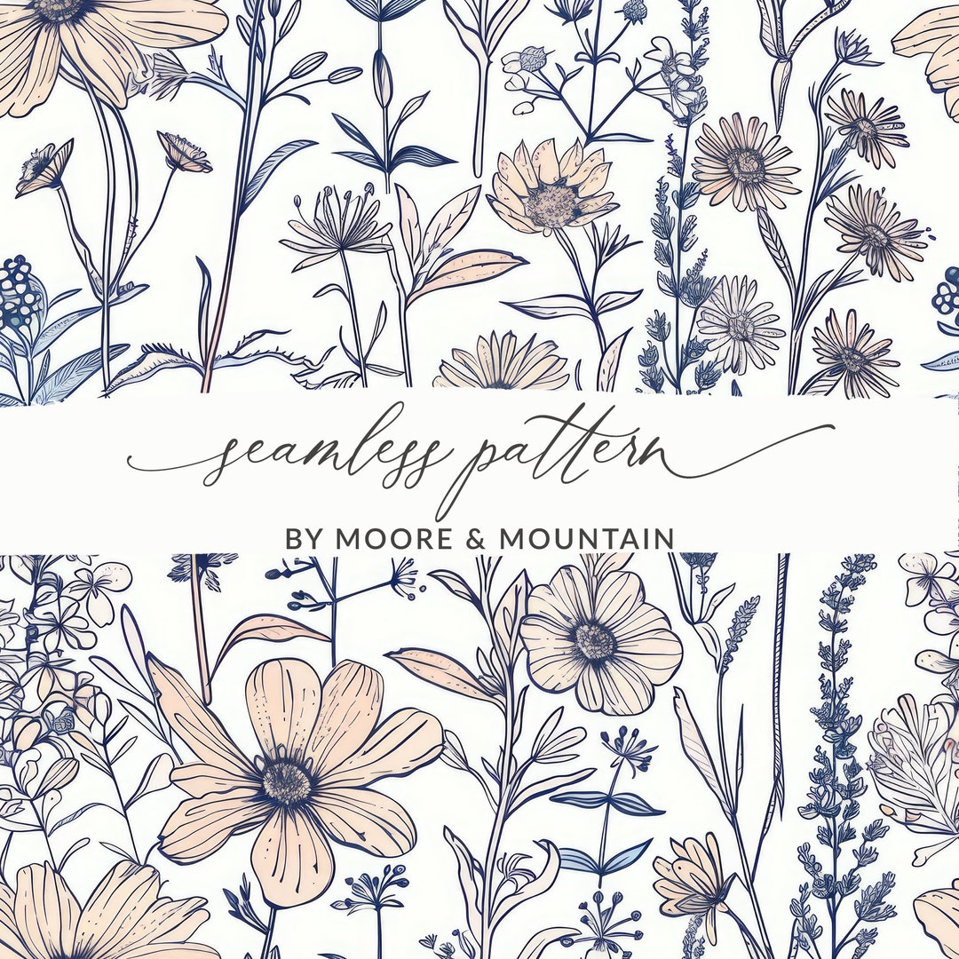 Sketched Wildflower Seamless Line Art Pattern, Boho Wildflower Pattern ...