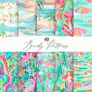 40 Beachy Seamless Patterns, Seamless Beach Pattern PNG Digital Files ...