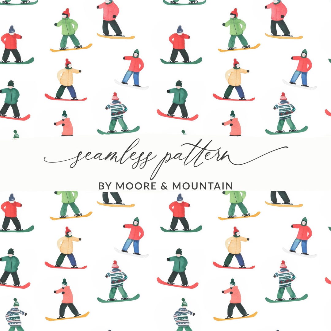 Skiing Seamless Pattern Digital Snowboard Background JPEG Image ...