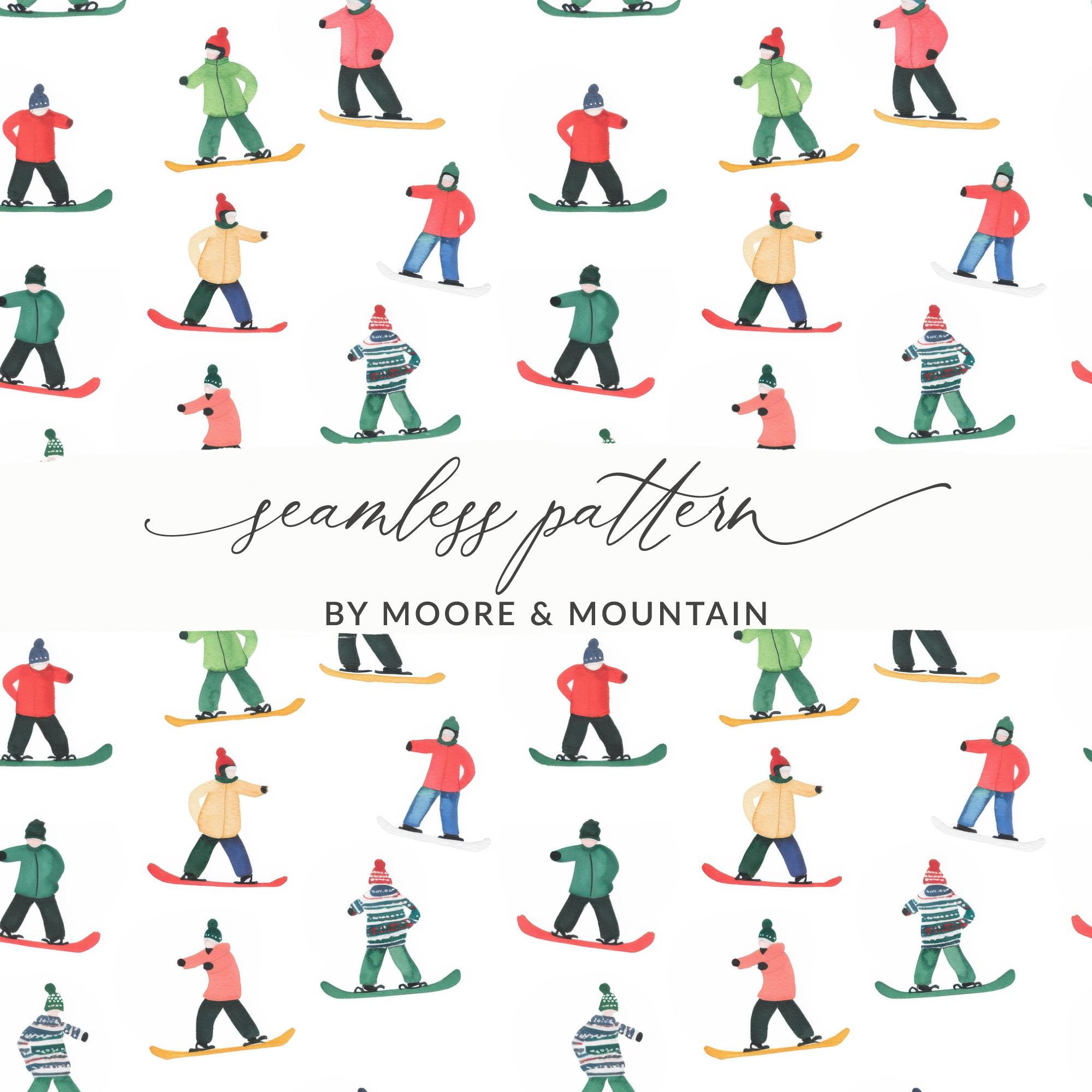 Skiing Seamless Pattern Digital Snowboard Background JPEG Image ...