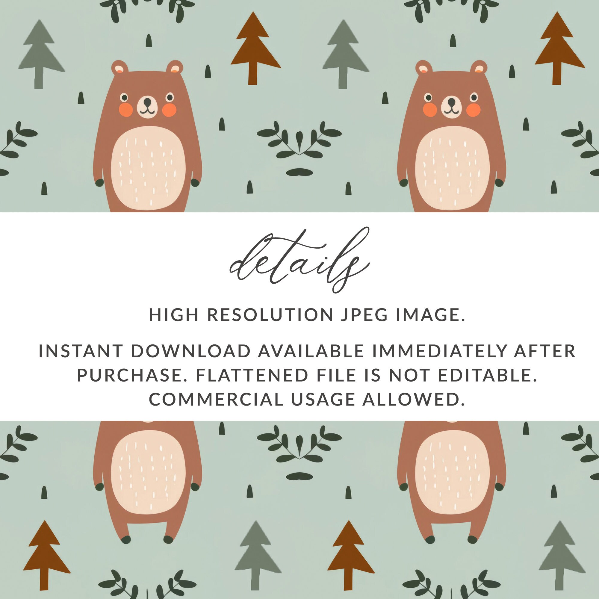 Handdrawn Bear Repeating Background Cute Bear Seamless Pattern, Quirky ...