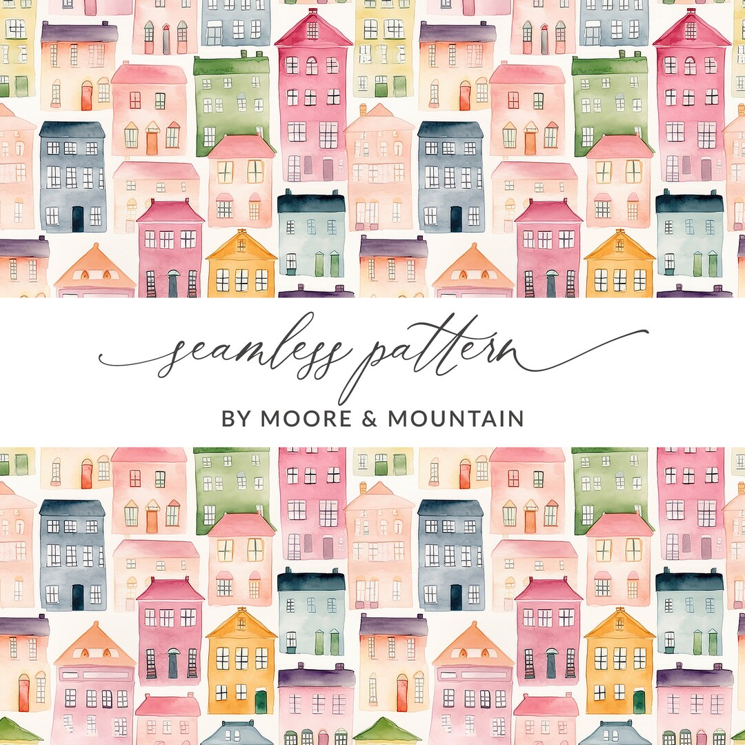 Watercolor Houses Seamless Background, Painted Houses Repeating Pattern ...