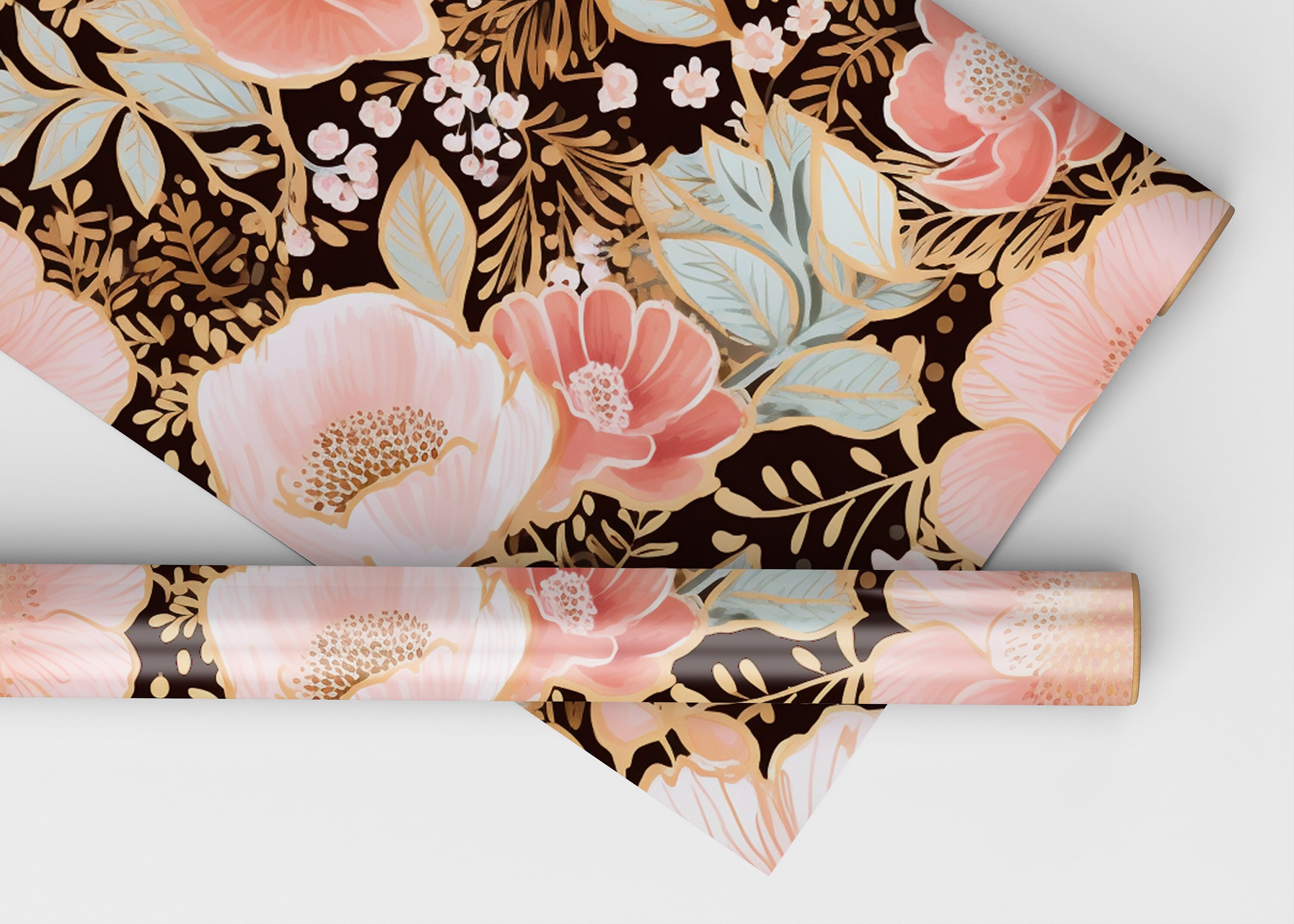 Seamless Pink and Gold Floral Pattern, Seamless Pink and Black Flower ...