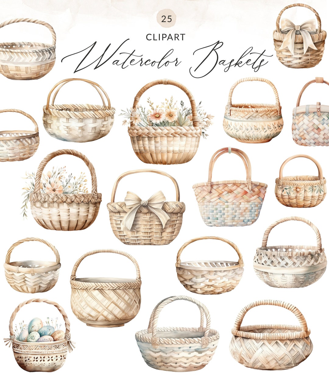 Watercolor Basket Clipart Boho Easter Basket Clipart, Boho Watercolor ...