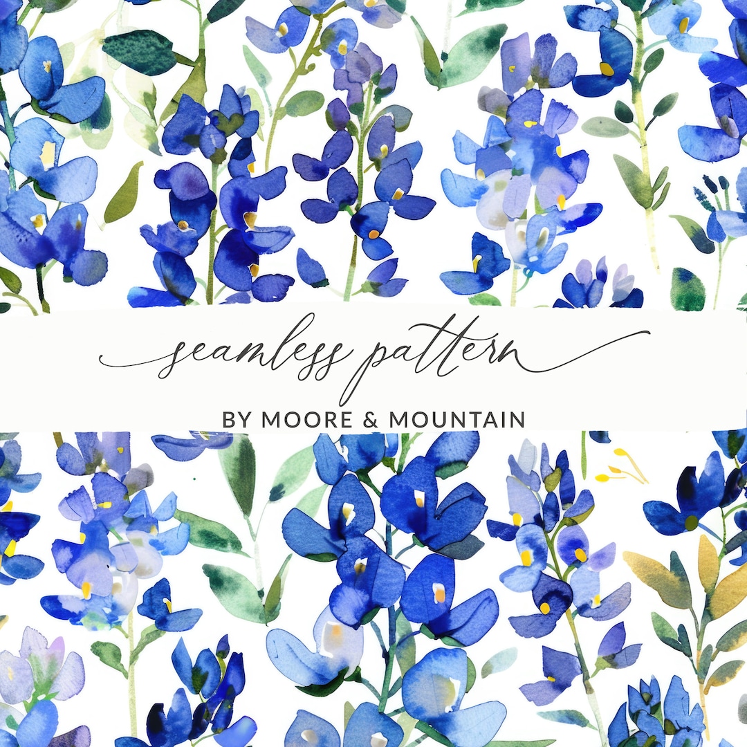 Watercolor Bluebonnets Seamless Pattern, Painted Bluebonnets, Spring ...