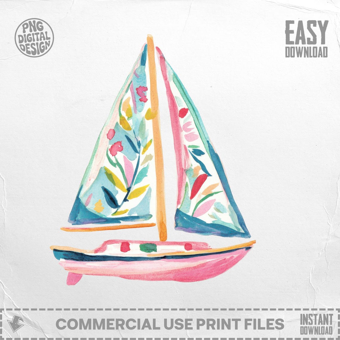 Preppy Sailboat Clip Art, Boat Clipart PNG SVG, Floral Sailboat ...