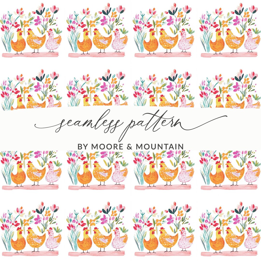 Watercolor Chicken Digital Paper, Floral Chicken Pattern, Spring ...