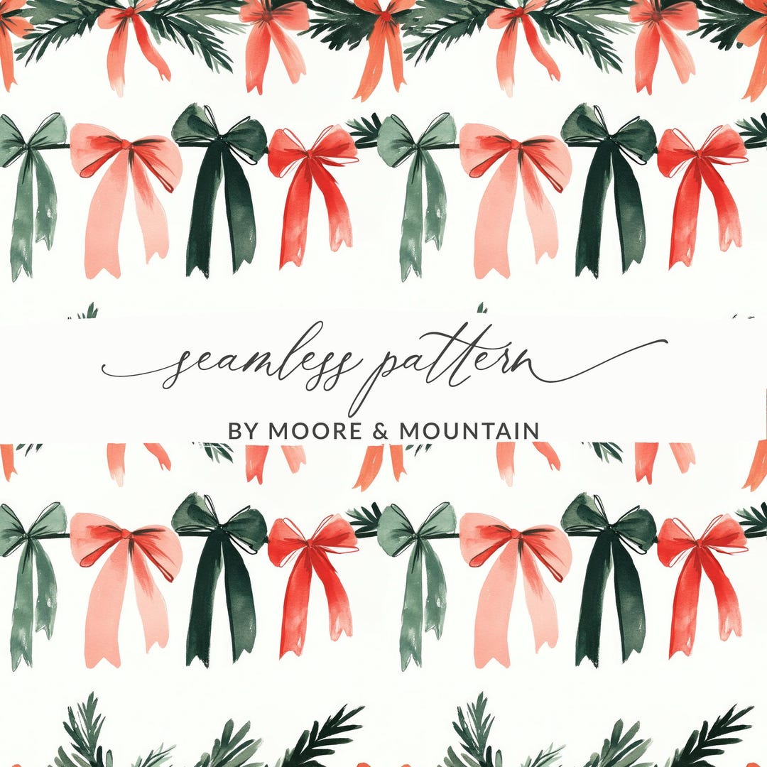 Coquette Christmas Seamless Bows and Ribbons Background, Pink Christmas ...
