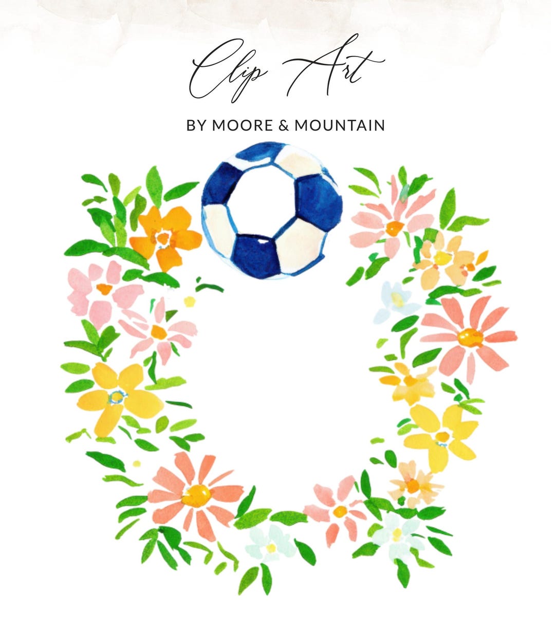 Preppy Soccer Ball Flowers PNG SVG, Gouache Watercolor Clipart, Vibrant ...