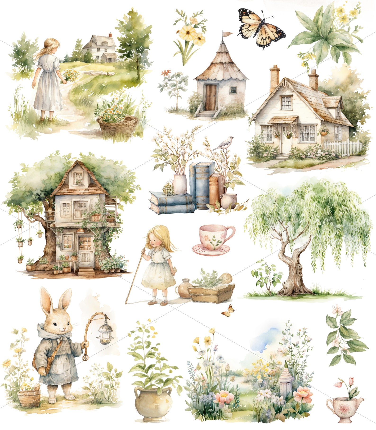 100 Cottagecore Clipart, Watercolor Cottagecore Clipart, Treehouse ...