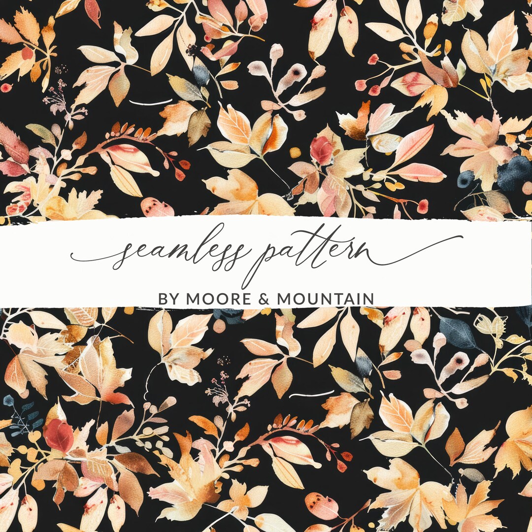 Boho Fall Foliage Seamless Pattern, Watercolor Fall Leaves Repeating ...