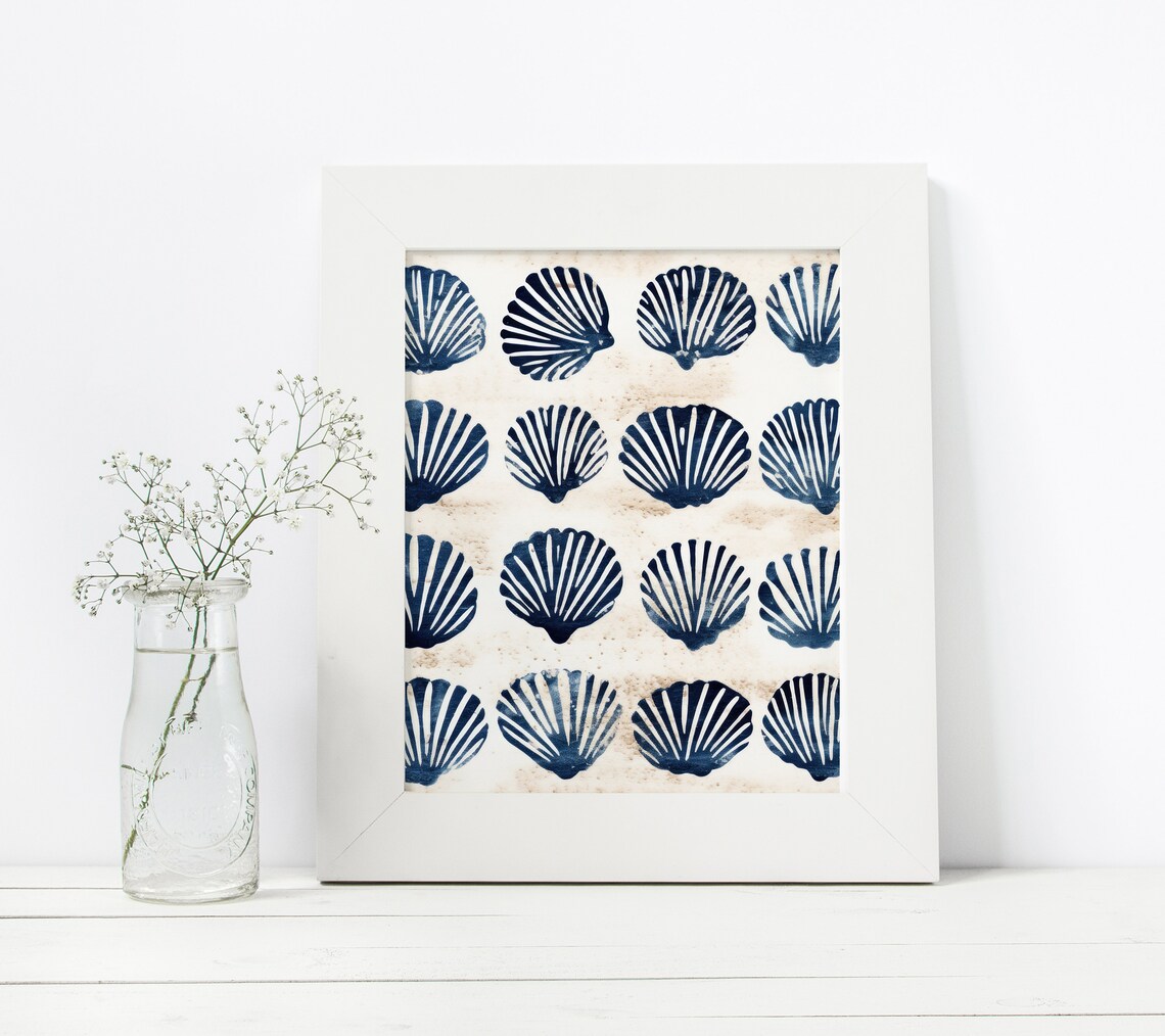Seamless Seashell Background, Simple Blue Seashells Pattern, Repeating ...