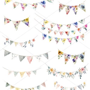 40 Watercolor Bunting Clipart, Cute Painted Bunting Flag Clip Art ...