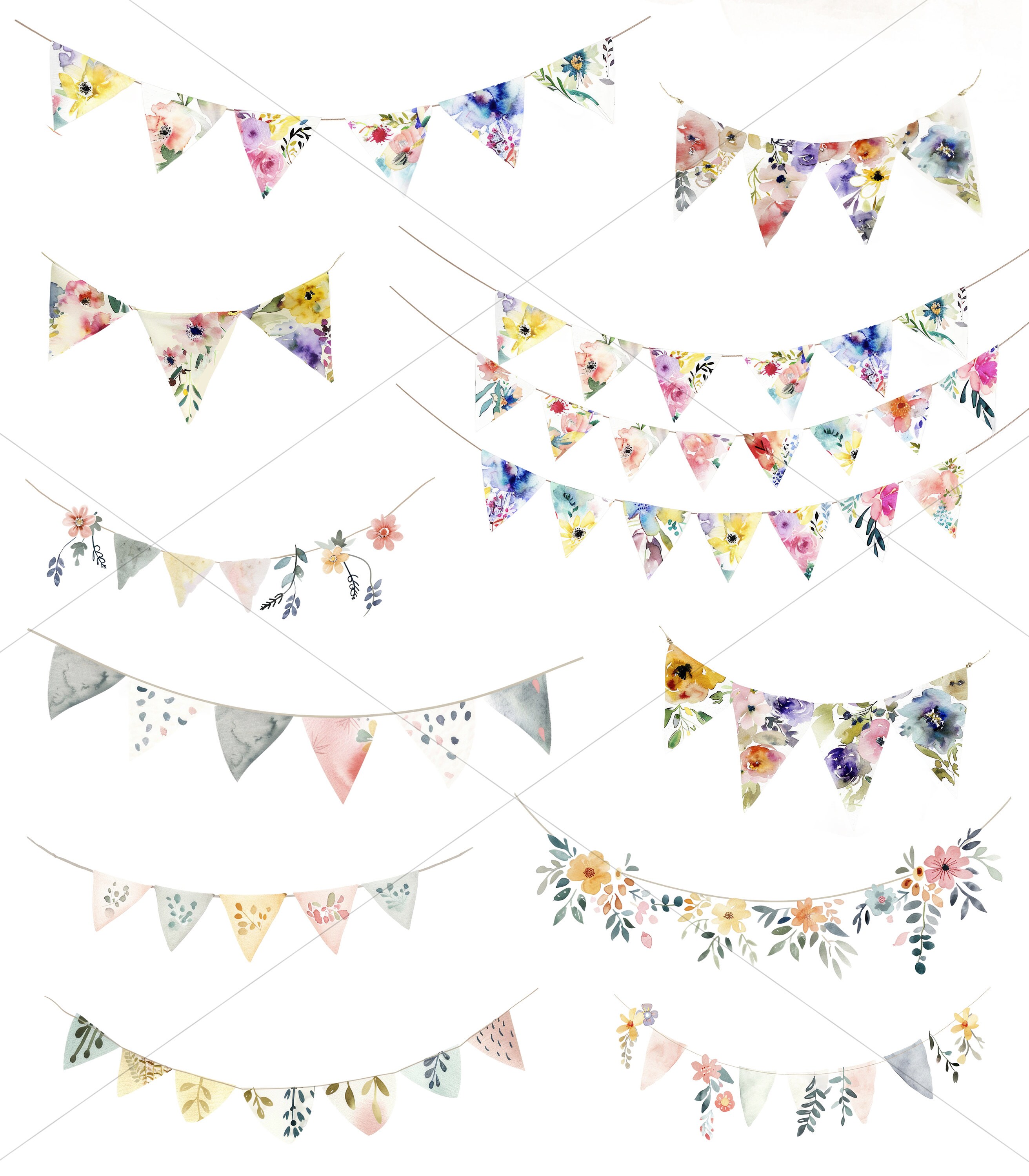 40 Watercolor Bunting Clipart, Cute Painted Bunting Flag Clip Art ...