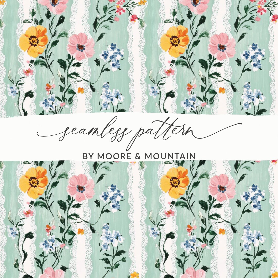 Floral Stripe Digital Paper, Vintage Flower Digital Download, Seamless ...