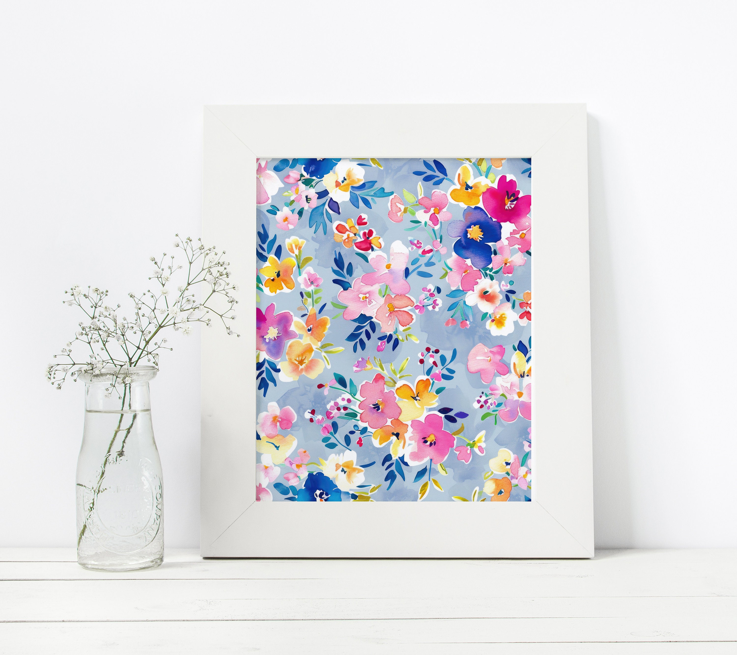 Summer Flower Background, Seamless Summer Flowers Pattern, Light Blue ...