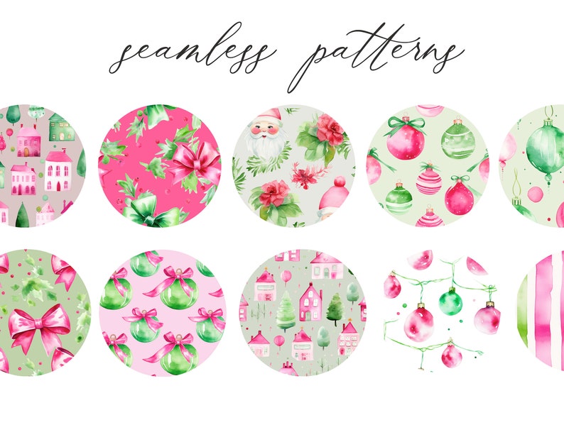 Hot Pink Christmas Clipart, Pink Watercolor Christmas Clipart, Pink ...