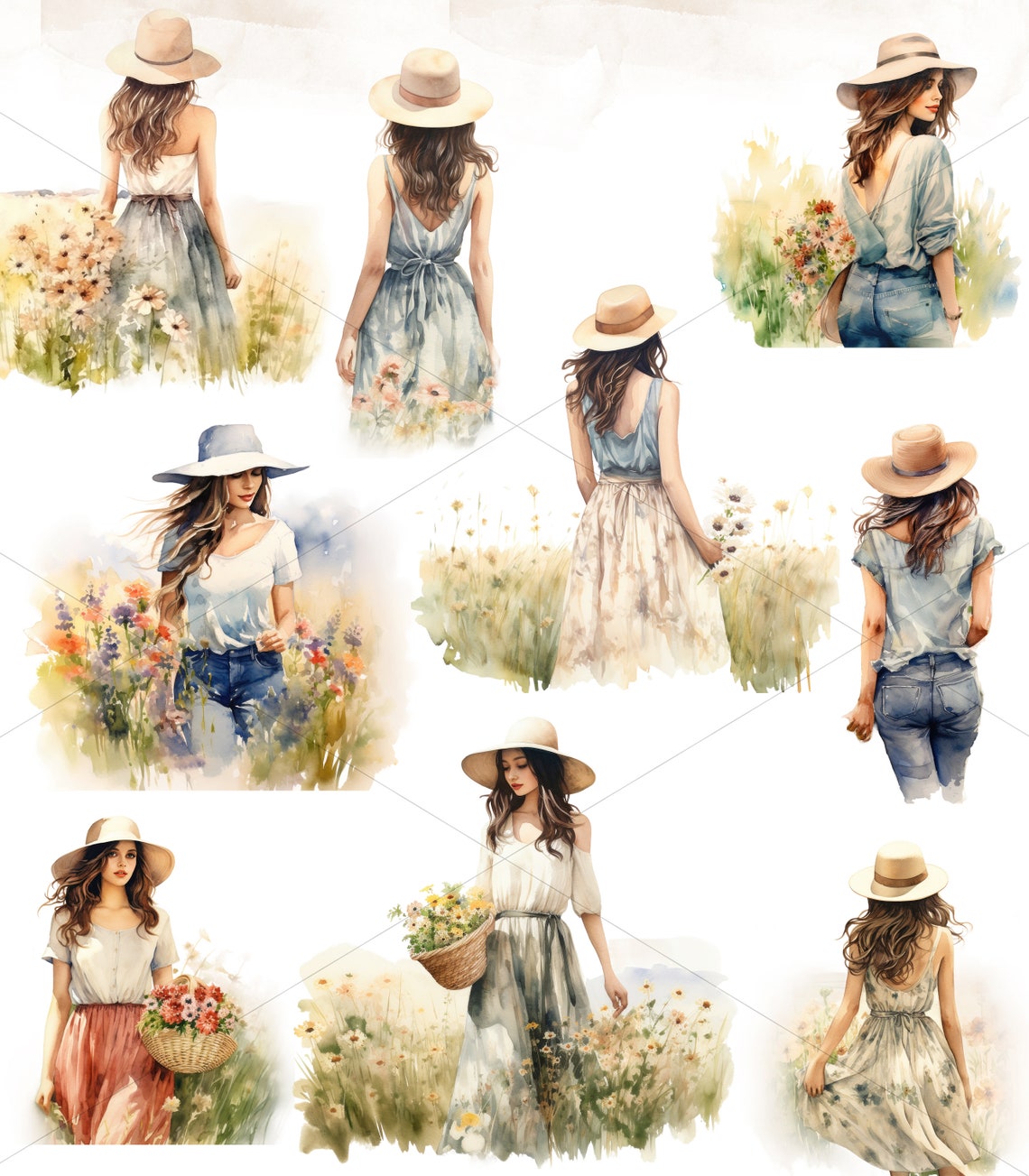 Watercolor Beautiful Woman Clipart Women With Flowers Clip - Etsy
