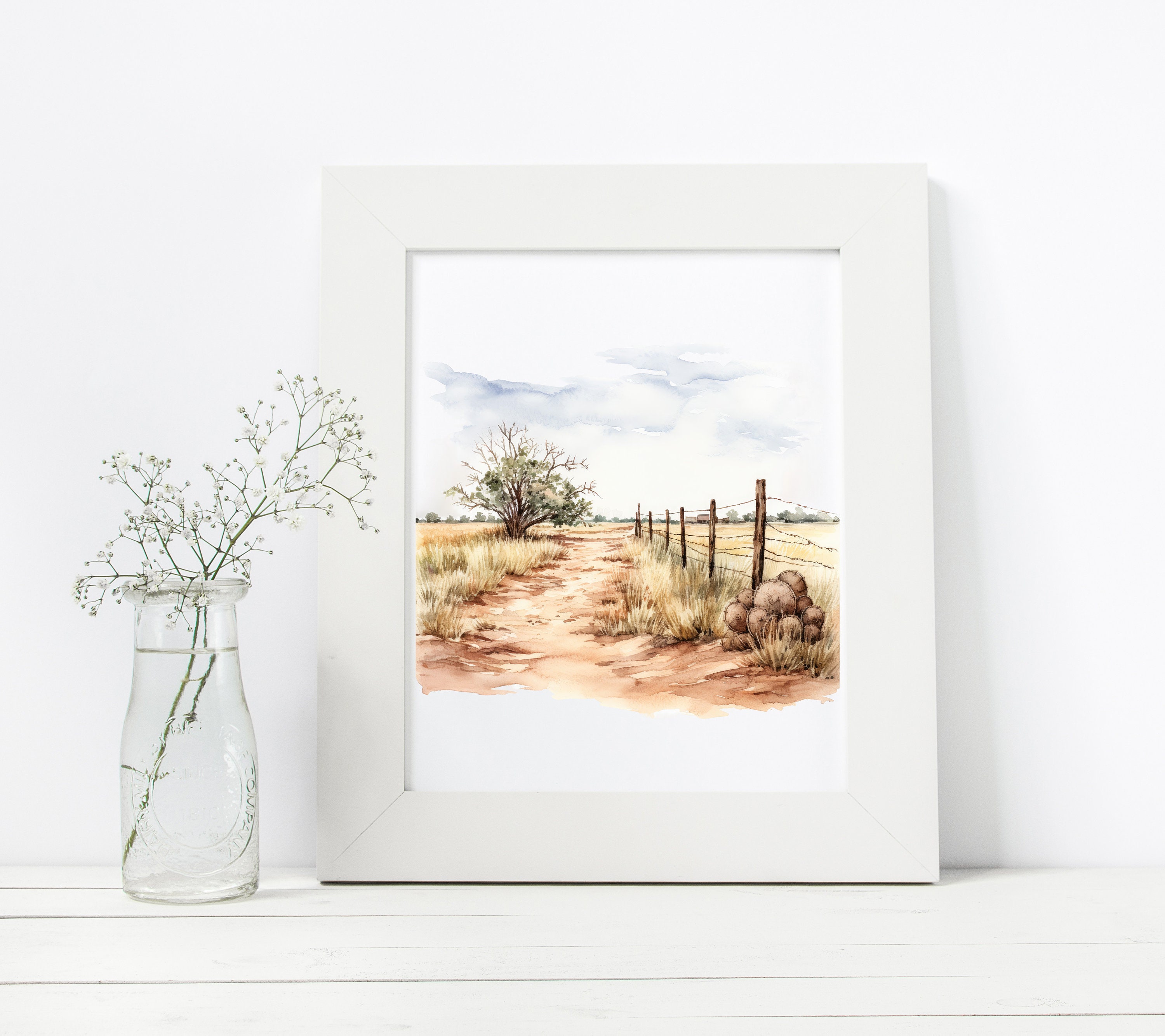 Watercolor Texas Landscape Art Print, Texas Landscape PNG Images ...