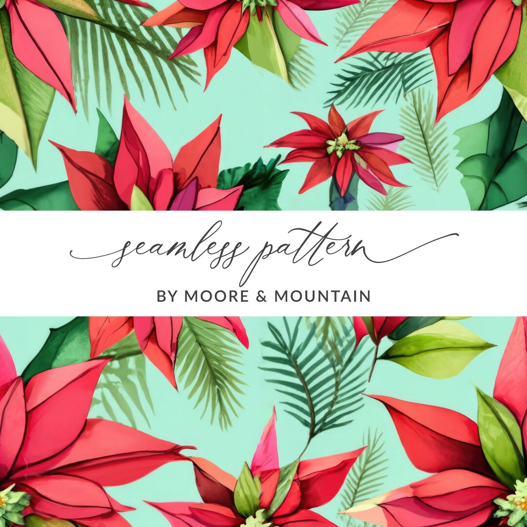 Tropical Christmas Poinsettia Seamless Tropical Christmas Floral ...