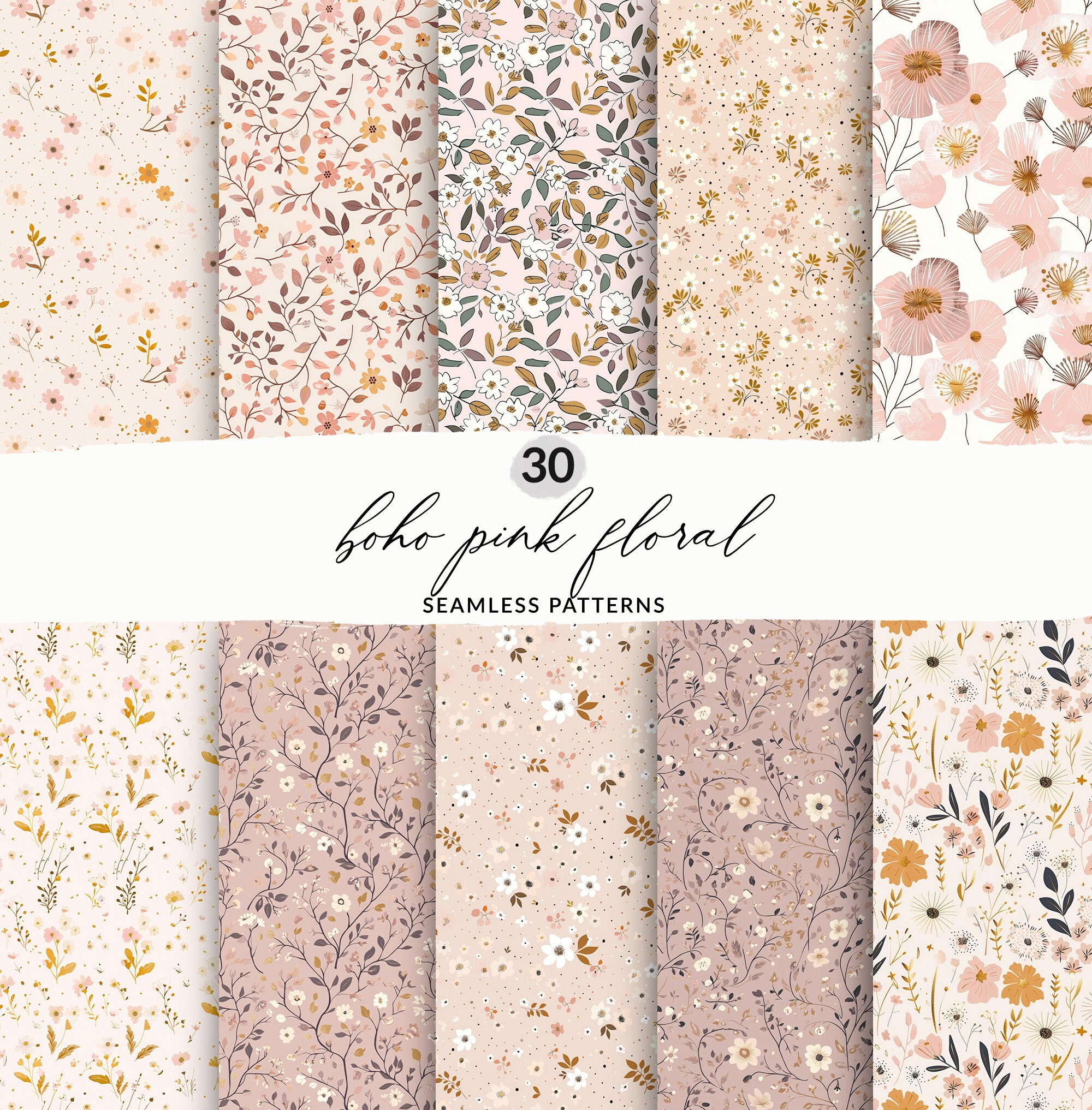 30 Boho Pink Floral Patterns Dusty Pink Flower Backgrounds Tiling Boho ...