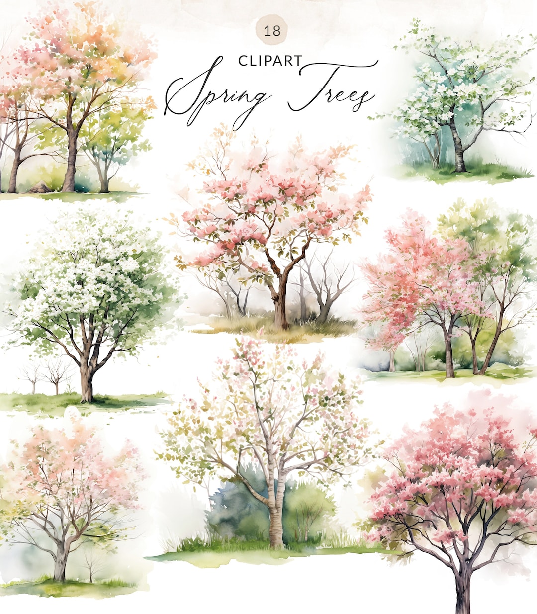 Spring Flowering Trees Clipart Spring Trees Clip Art, Watercolor ...