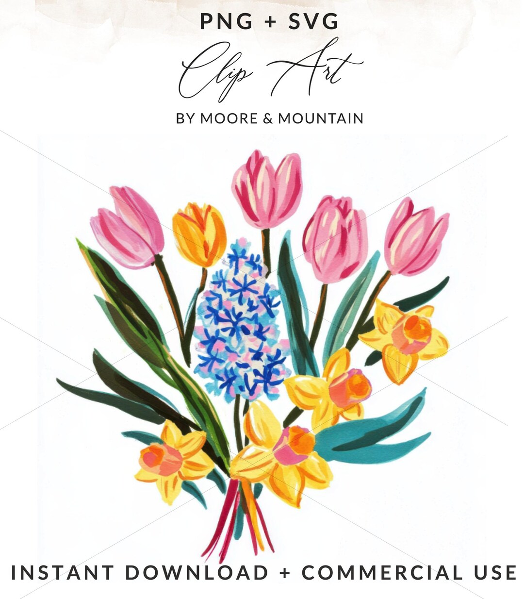 Preppy Painterly Tulips SVG, Hand Painted Tulip Daffodil Hyacinth ...