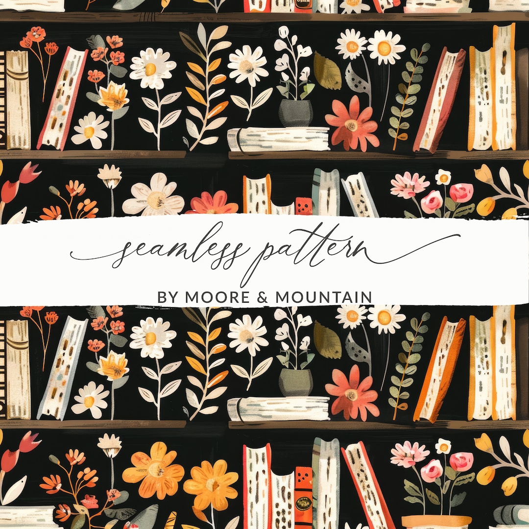 Bookshelf Seamless Booklovers Background Pattern Books on Shelf ...