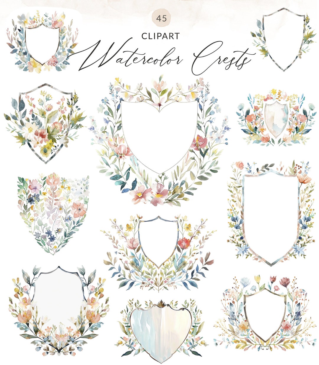 Watercolor Crest Clipart, Painted Crest PNG Images, Wedding Crest ...