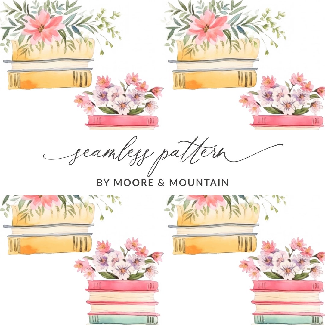Book Stack Seamless Background Cute Bookstack Pattern, Watercolor Stack ...