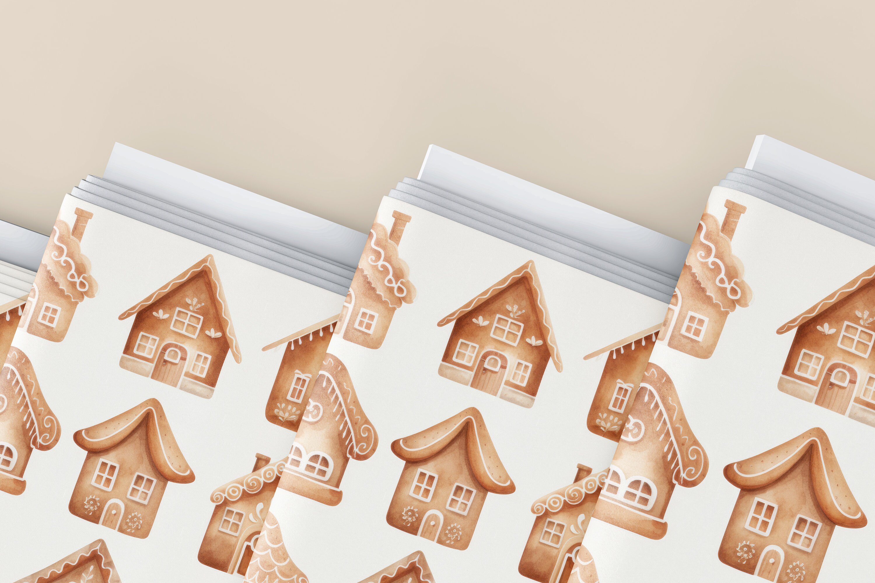 Seamless Gingerbread House Pattern Background, Watercolor Gingerbread ...