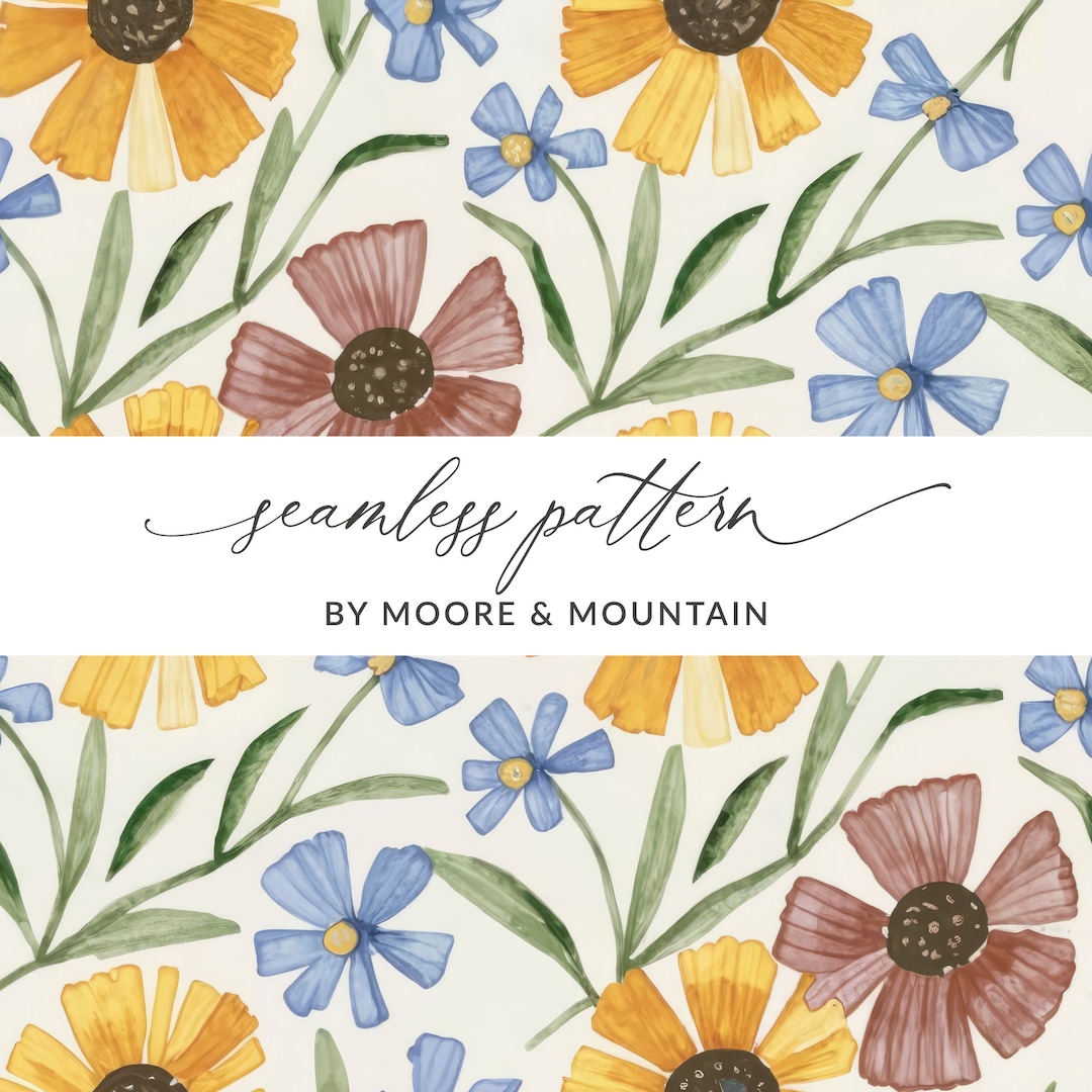 Seamless Painted Floral Spring Pattern, Painted Yellow Daisy Seamless ...