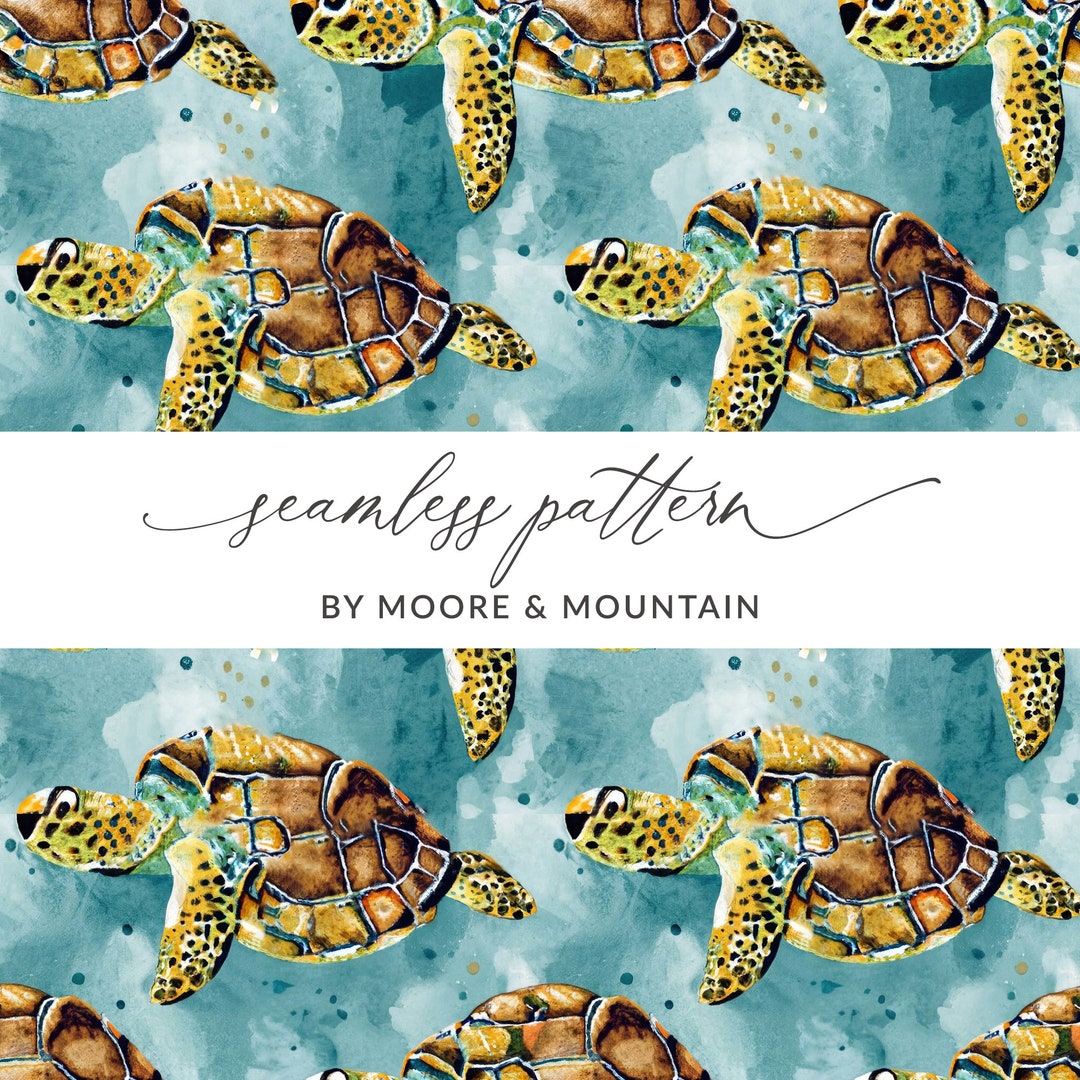 Seamless Sea Turtle Pattern, Illustrated Sea Turtle Seamless Digital ...