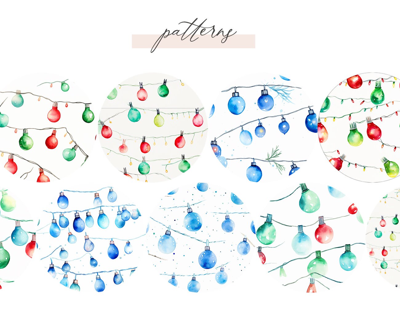 Christmas String Lights Clipart, Watercolor Christmas Lights Clipart ...