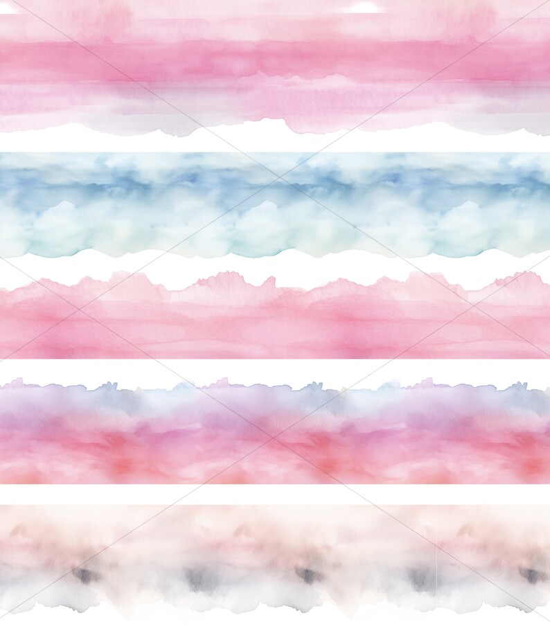 20 Seamless Borders Clipart, Seamless Watercolor Borders, Watercolor ...