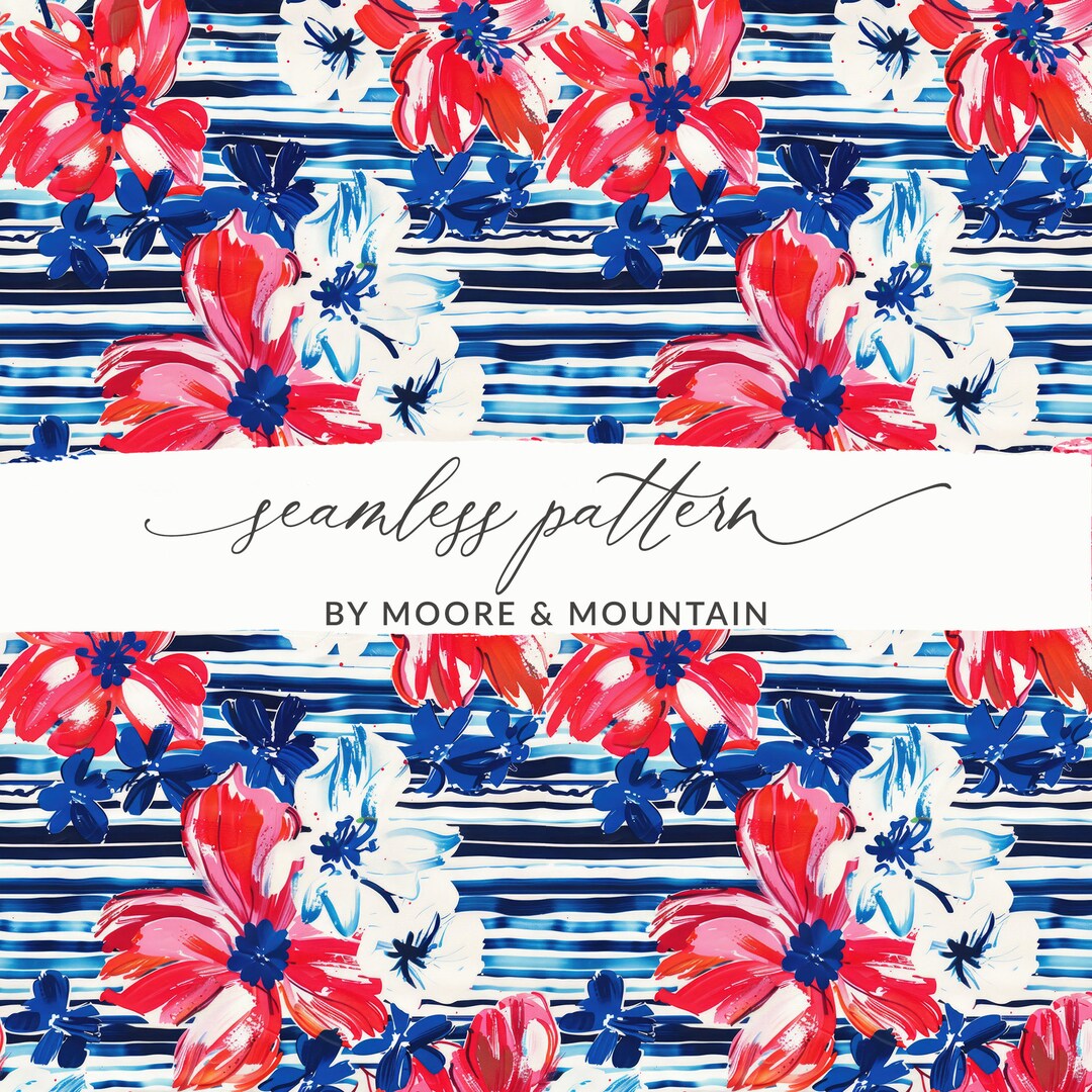 Red White and Blue Flowers Seamless Patriotic Pattern, Seamless Red ...