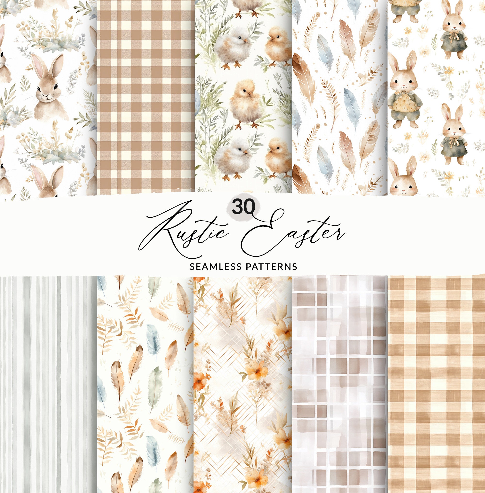 Rustic Easter Digital Paper Pack, Boho Easter Seamless Pattern Set ...