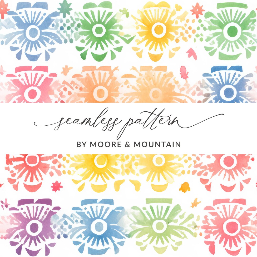Mexican Sun Seamless Pattern, Aztec Sun Pattern, Seamless Watercolor ...