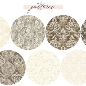 Seamless Damask Pattern Set, Neutral Damask Patterns, Distressed Damask ...