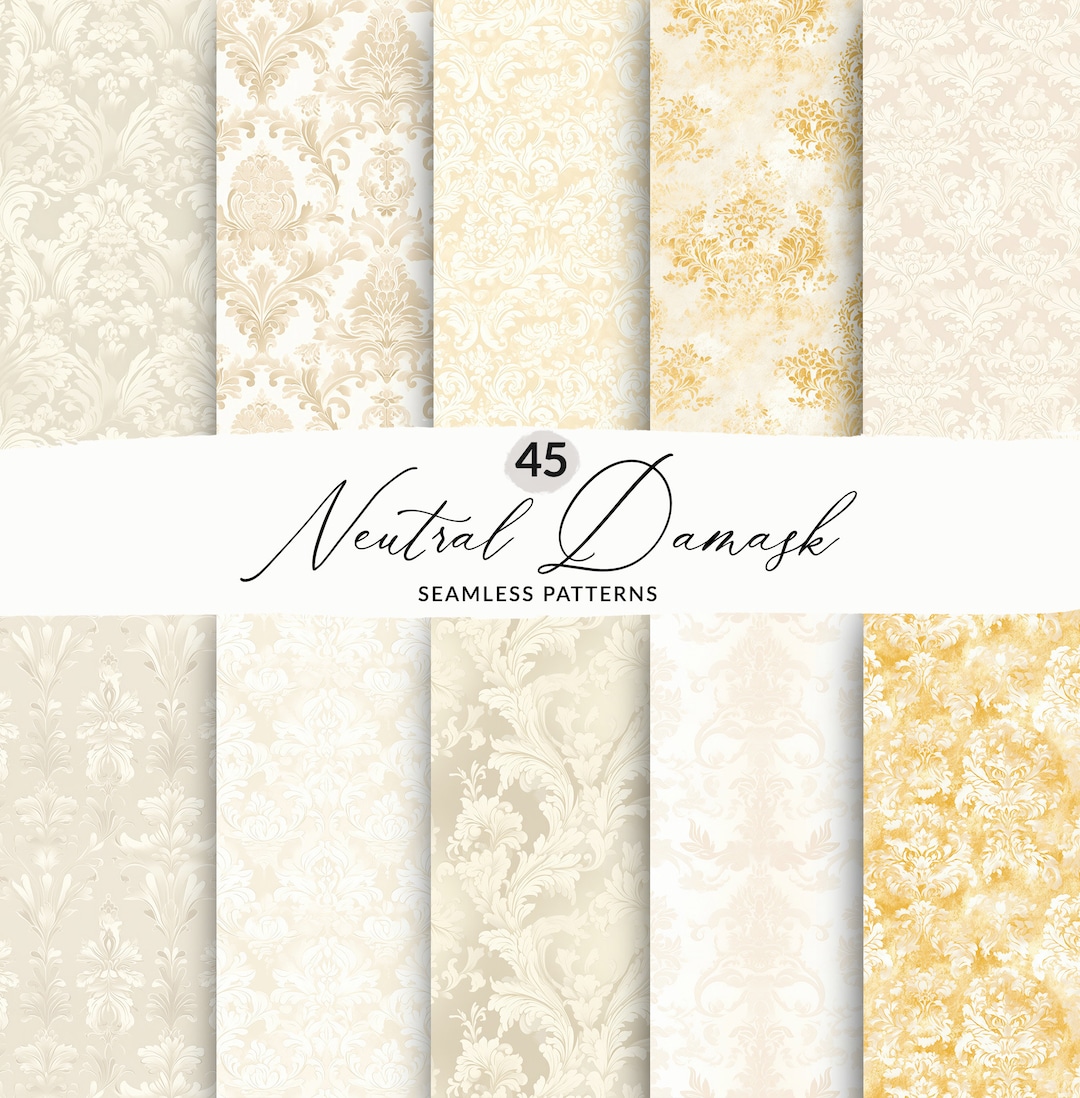 Seamless Damask Pattern Set, Neutral Damask Patterns, Distressed Damask ...