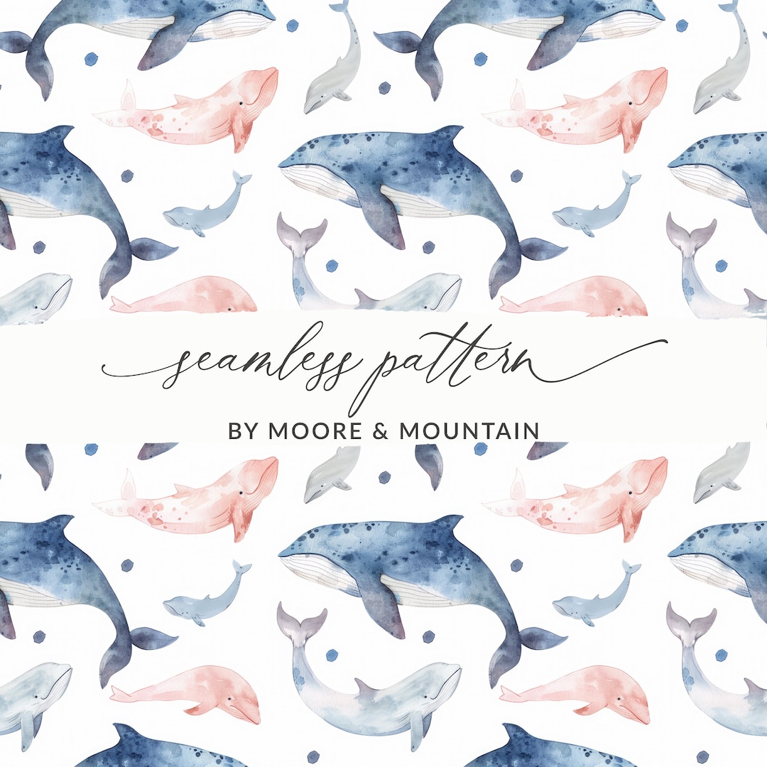 Watercolor Whales Seamless Pattern, Seamless Whale Background, Boys ...
