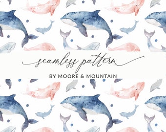 Whale Cute Sea Ocean Seamless Pattern Digital Download Unlimited ...