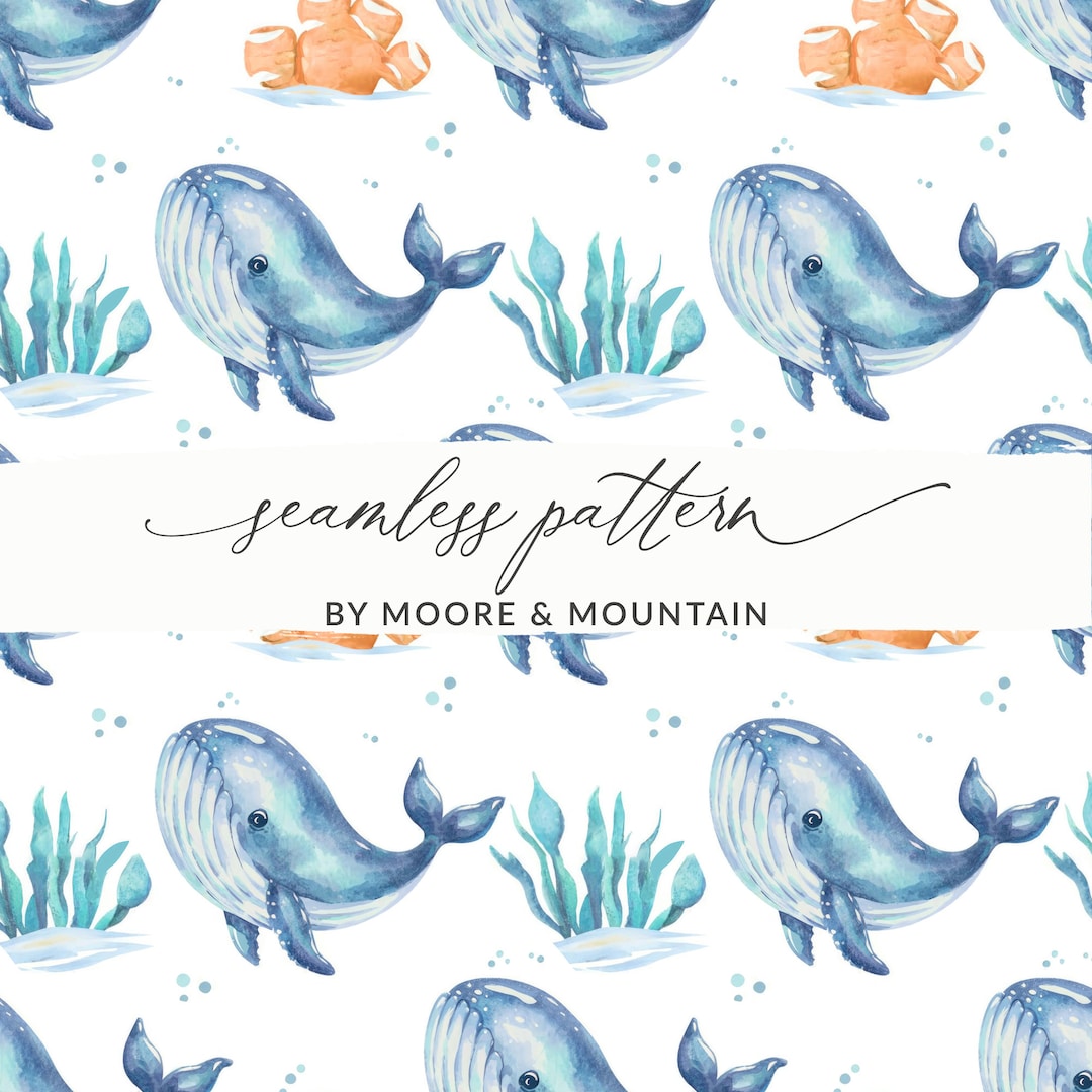 Seamless Whale Background Pattern, Cute Watercolor Whale Background for ...