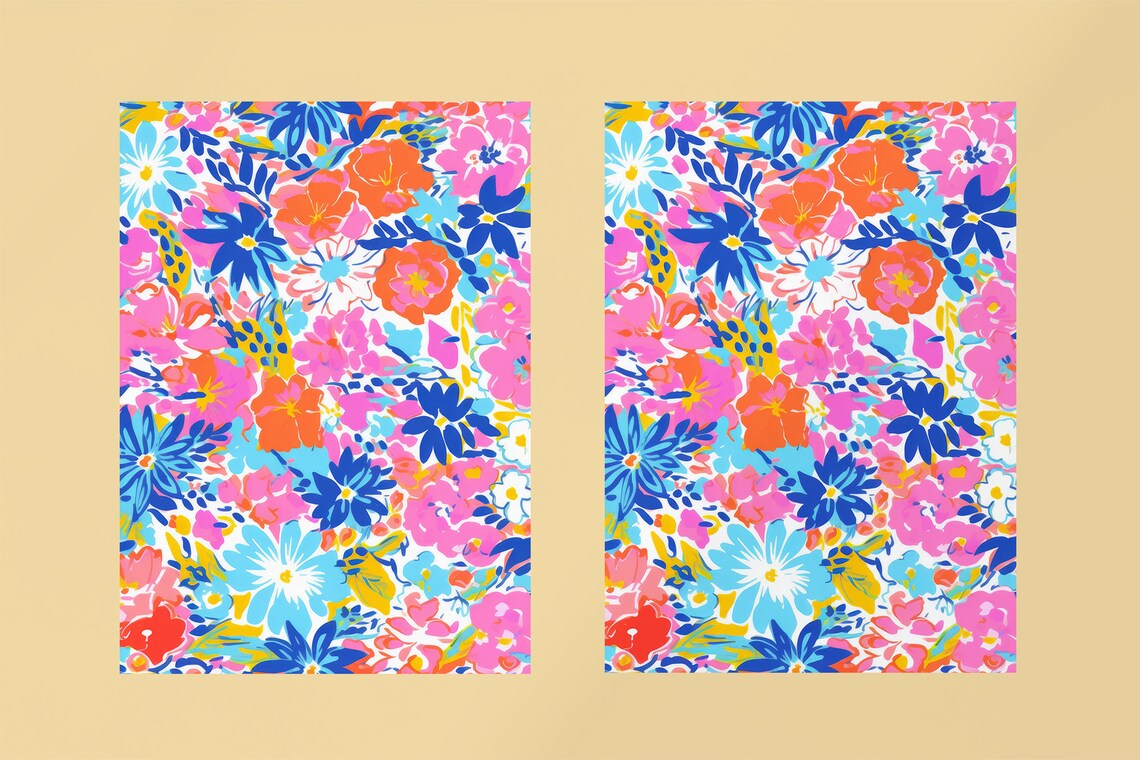 Bright Blue Floral Background, Repeating Preppy Flowers Pattern, Summer ...