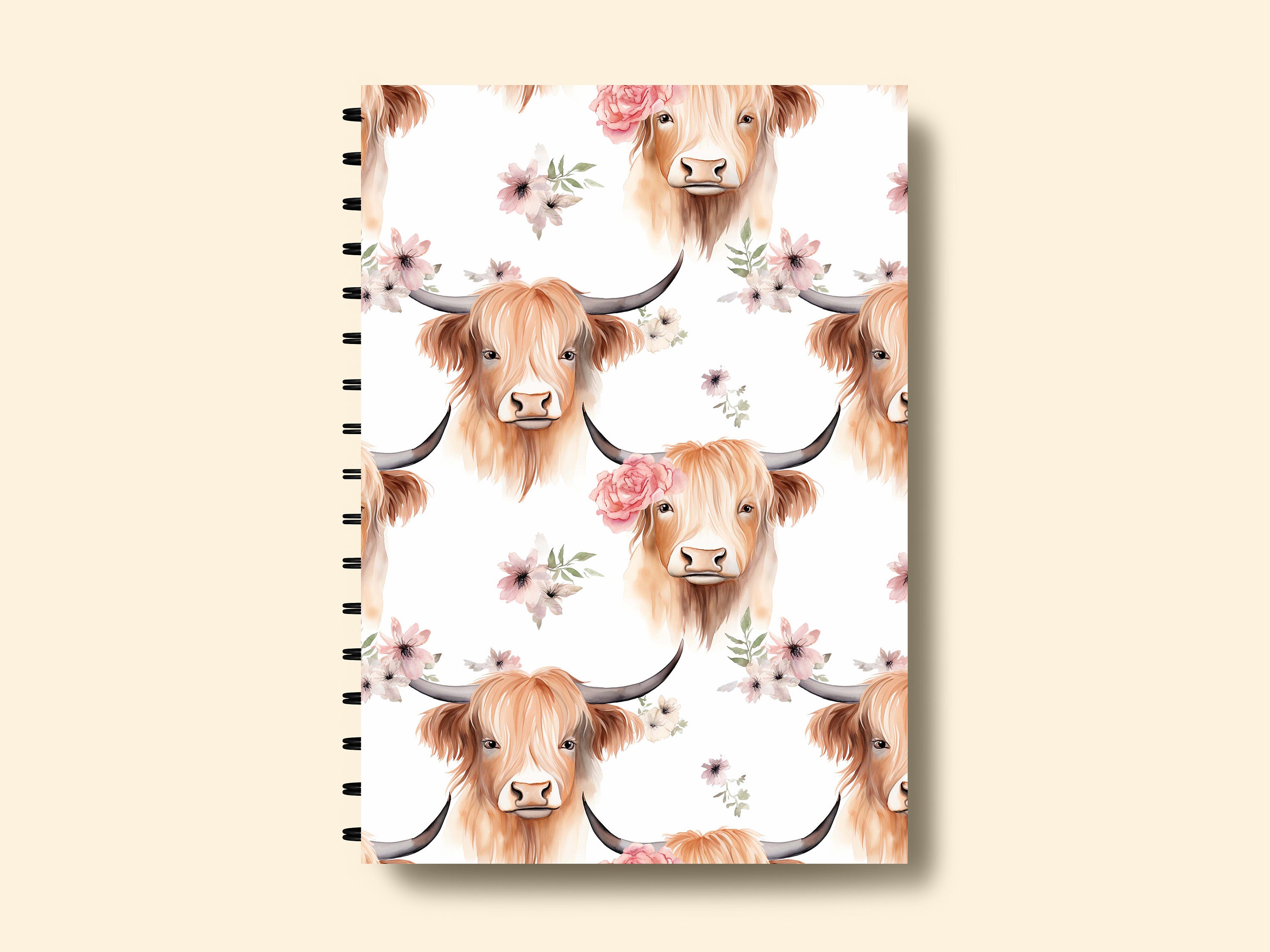 Seamless Highland Cow Pattern, Boho Highland Cow Digital Paper ...