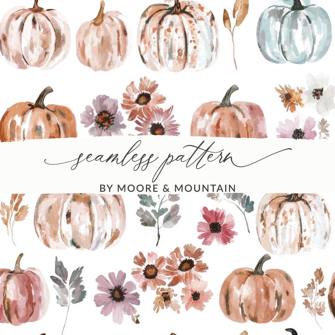 Boho Pumpkins Watercolor Pattern, Neutral Pumpkin Seamless Pattern ...