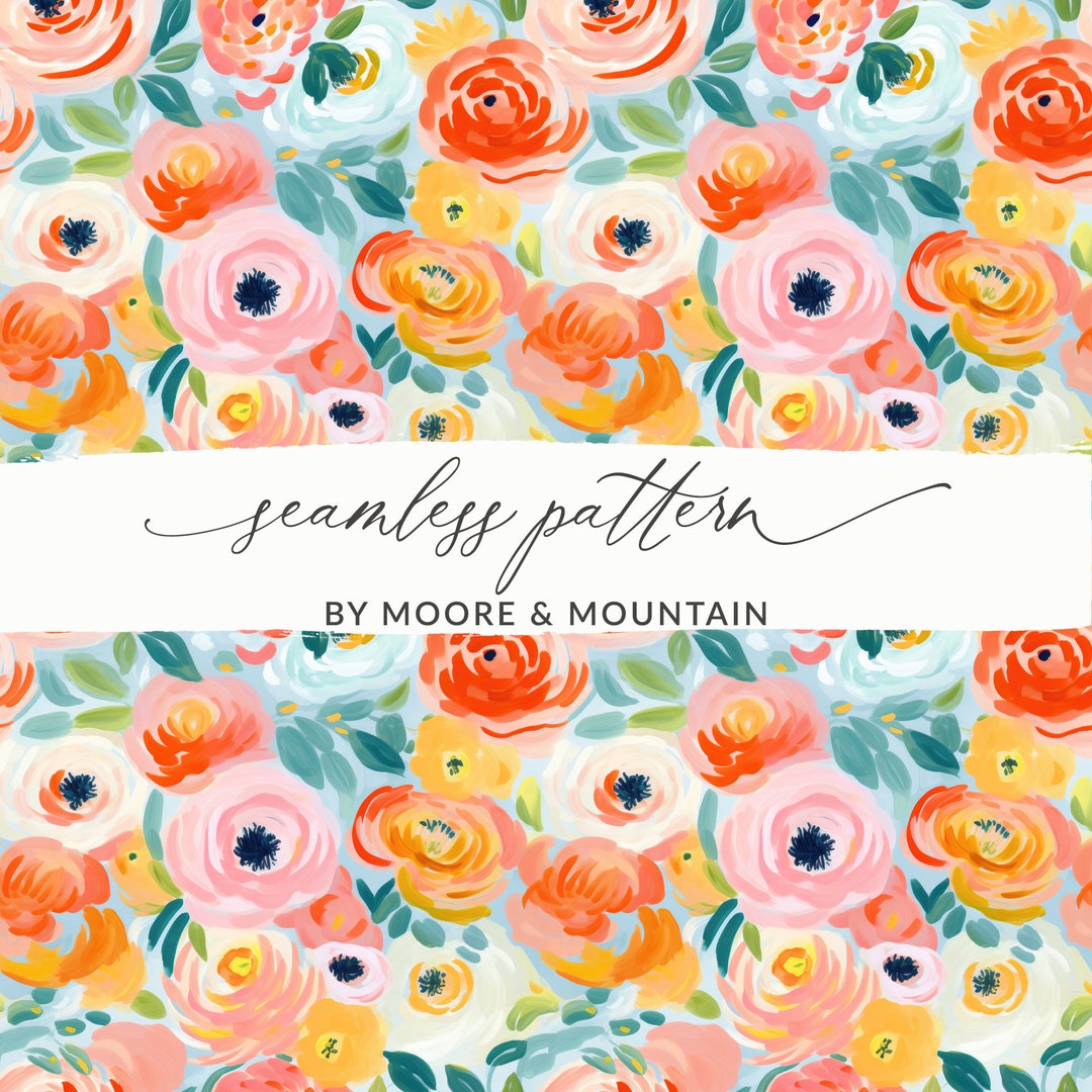 Cute Seamless Ranunculus Pattern, Round Roses Seamless Painterly Flower ...