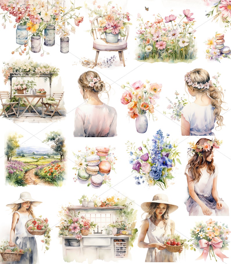 50 Spring Clipart Collection, Spring Watercolor Clipart Collection ...