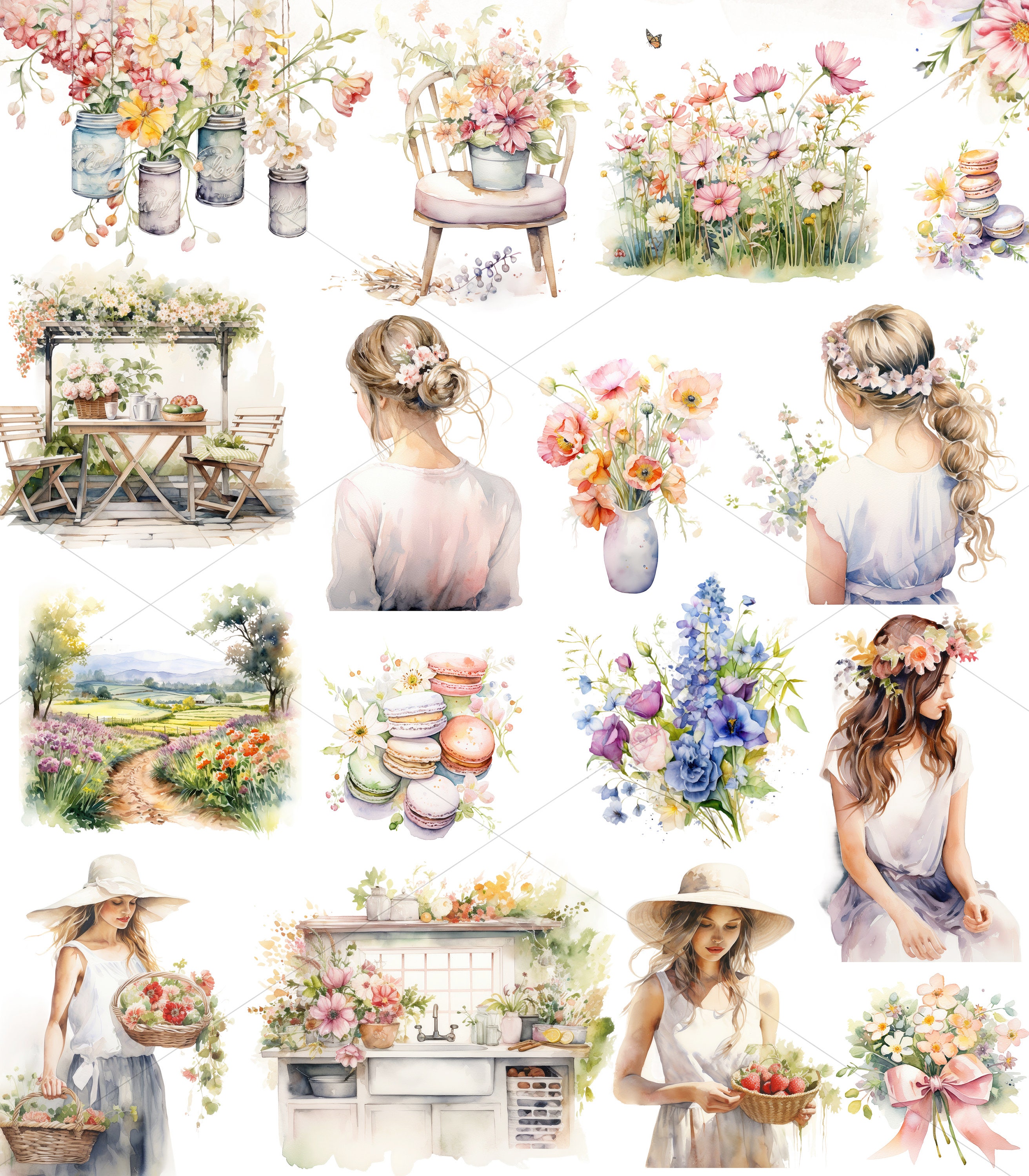 50 Spring Clipart Collection, Spring Watercolor Clipart Collection ...