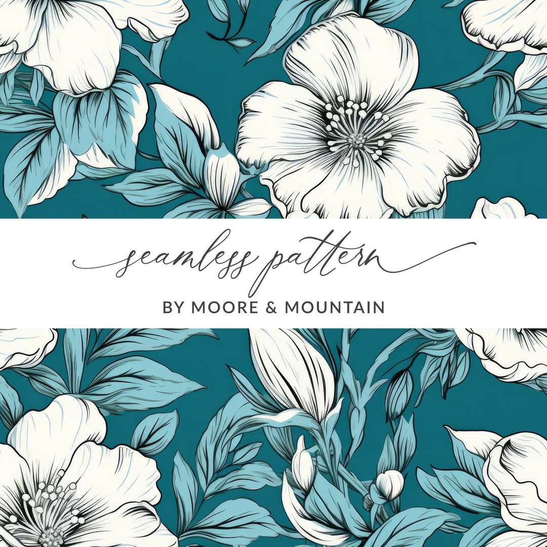 Seamless Magnolia Background Pattern, Repeating Teal Floral Background ...